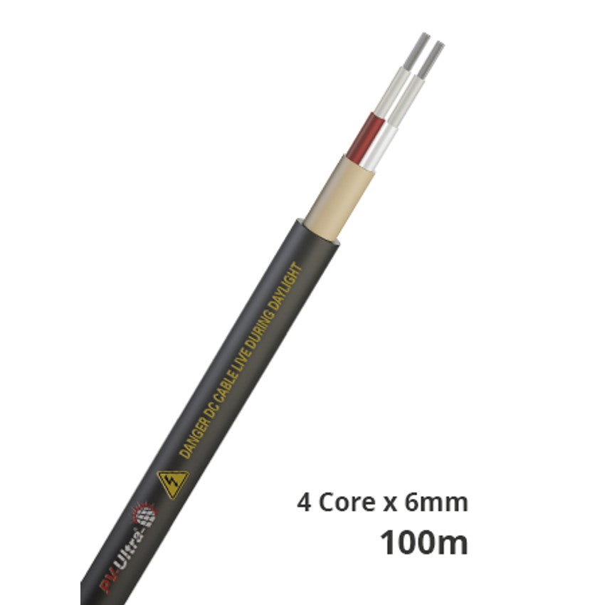 Doncaster Cables 6mm2 Four Core DC Cable 100m - Two Red and Two Black ...